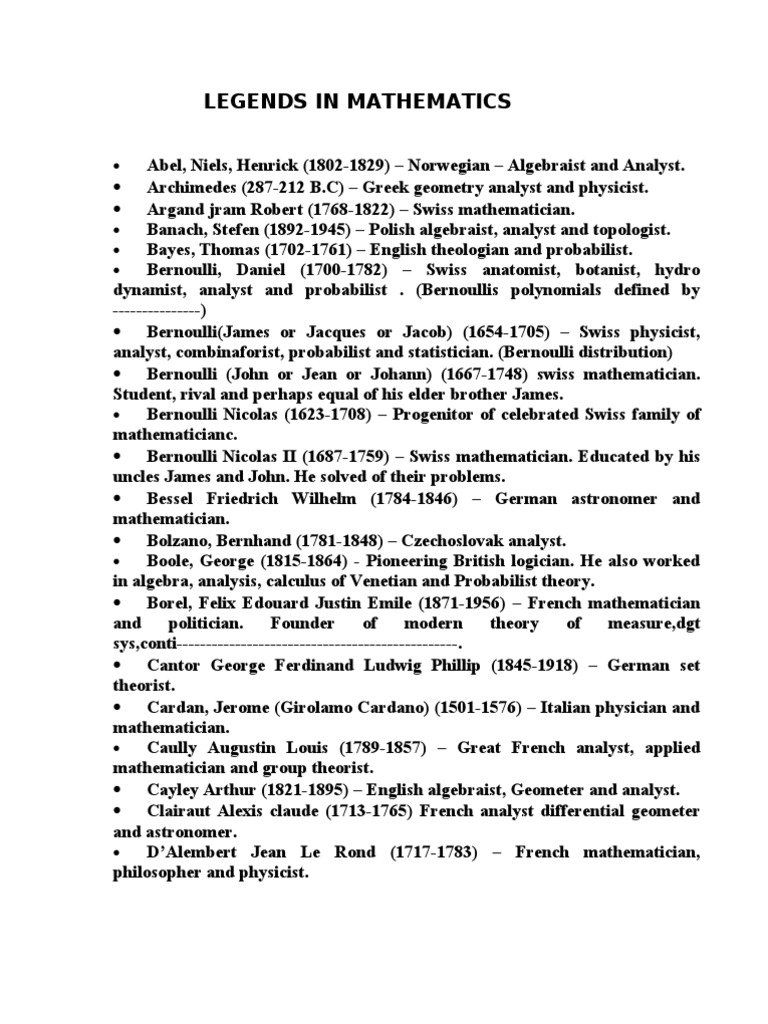 Legends in Maths | PDF | Number Theory | Teaching Mathematics