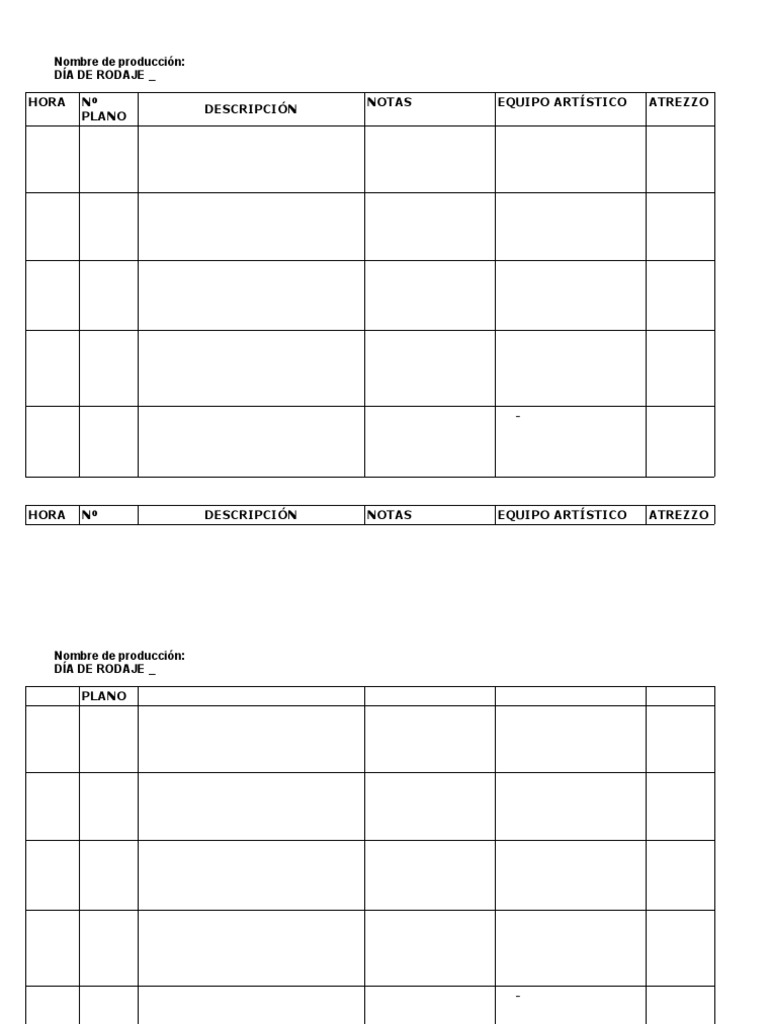 Plantilla Plan de Rodaje Por Dias | PDF