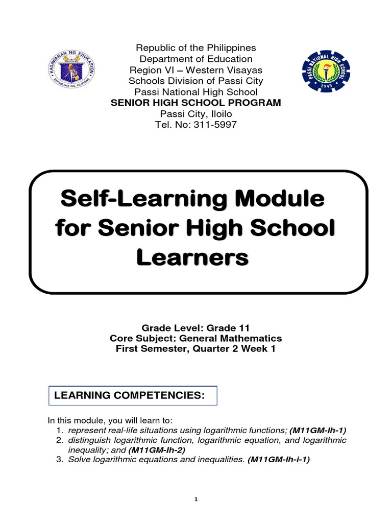 Self-Learning Module For Senior High School Learners | PDF | Logarithm ...