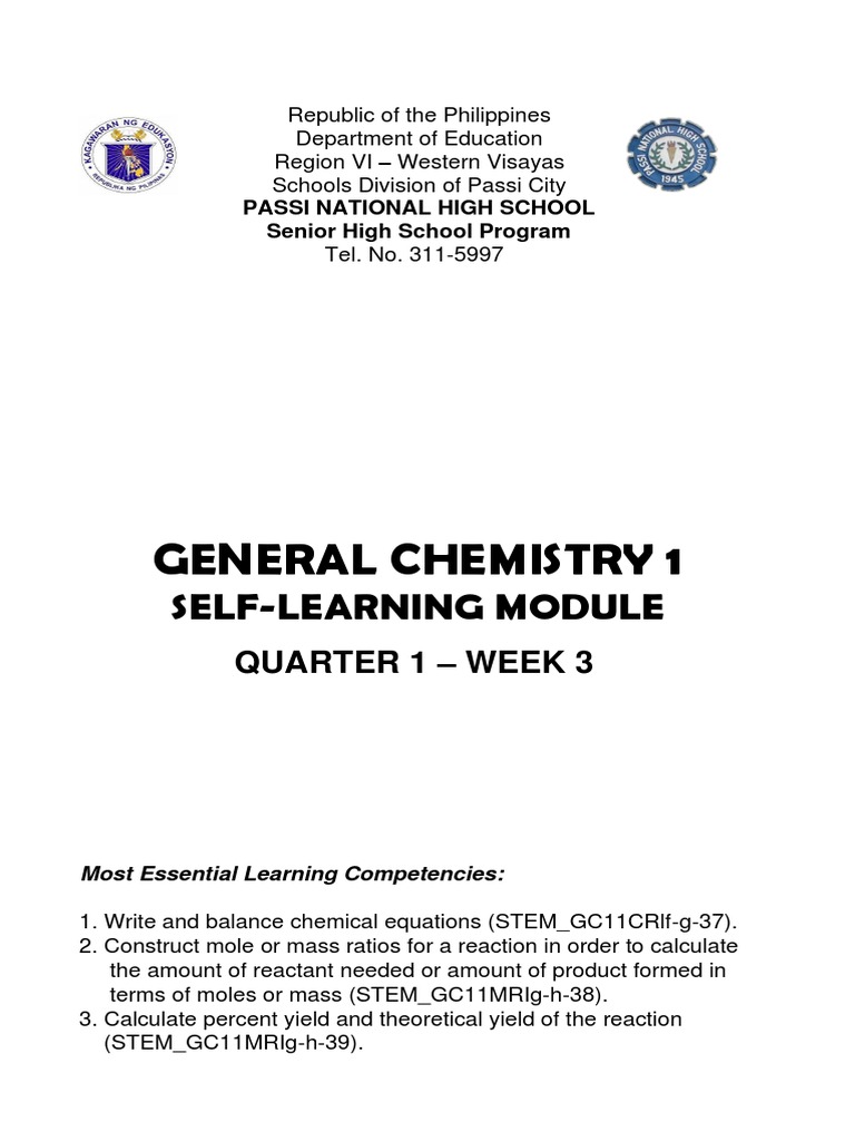 General Chemistry 1: Self-Learning Module | PDF | Stoichiometry | Mole ...