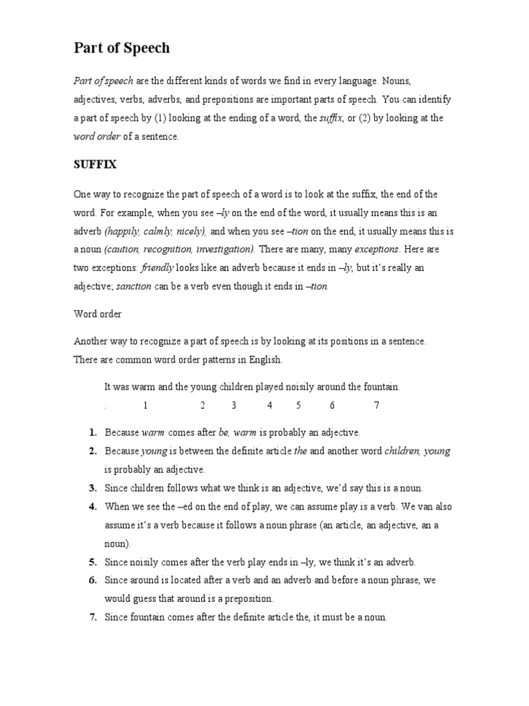 Identifying Parts of Speech Through Suffixes and Word Order | PDF ...