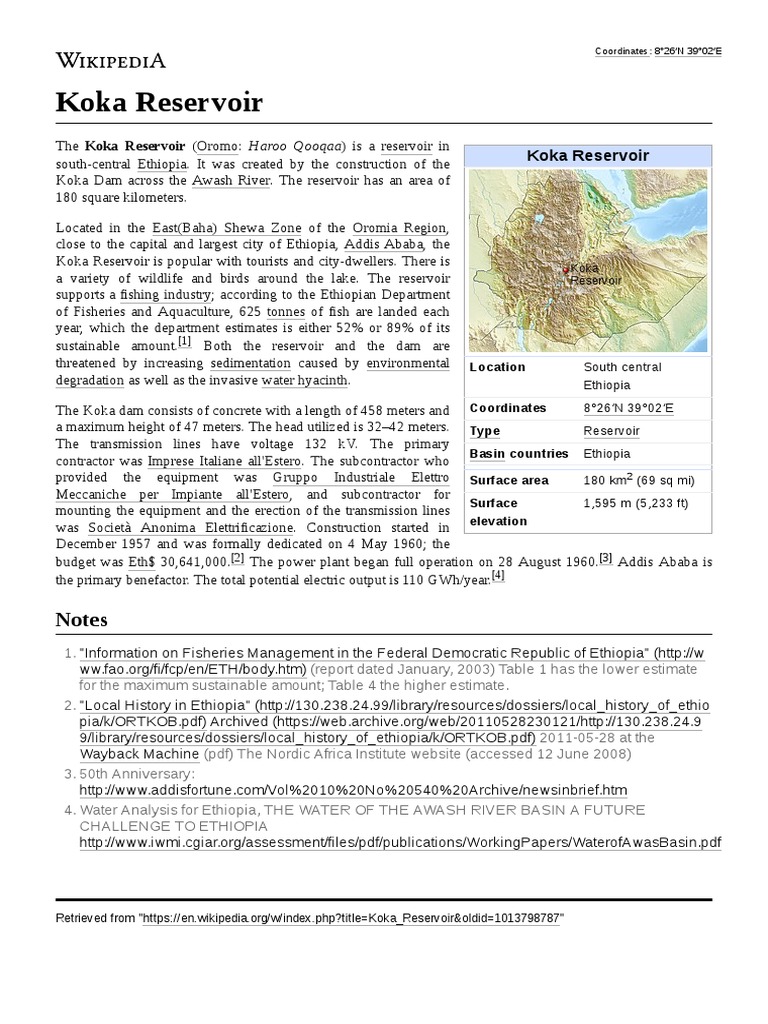 Koka Reservoir | PDF | Water | Hydrology