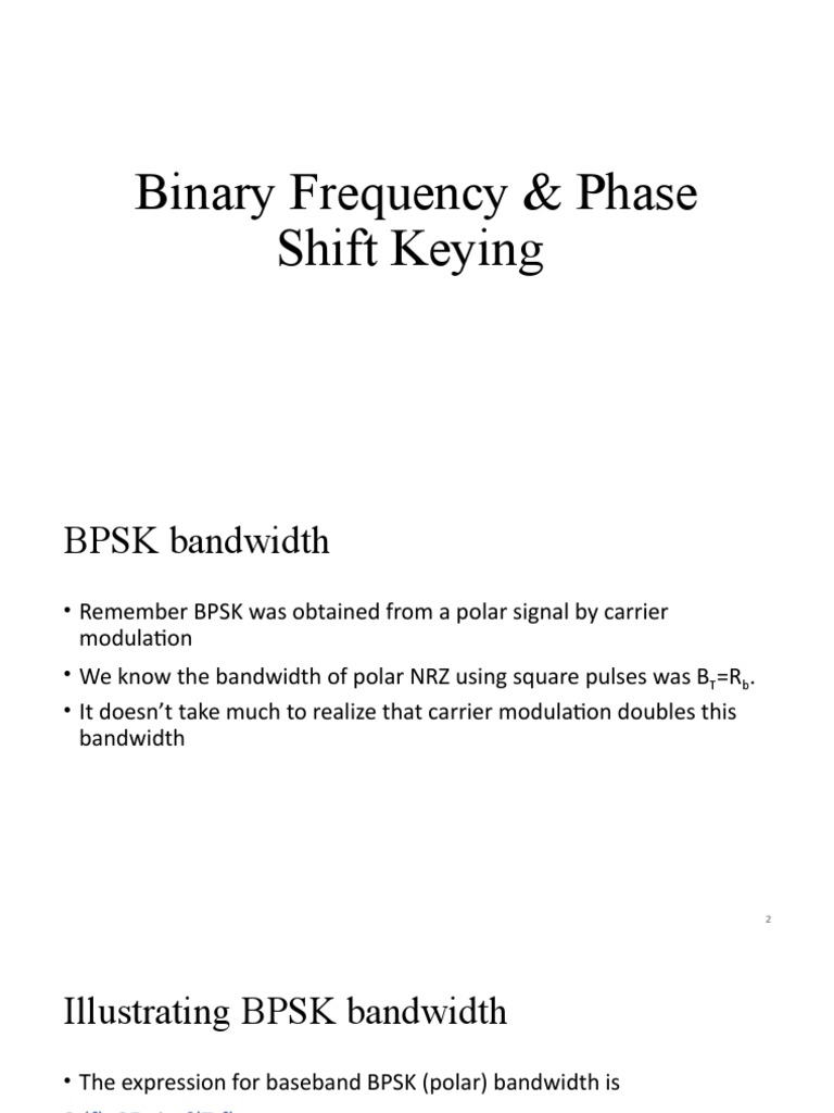Binary Frequency & Phase Shift Keying | PDF | Modulation | Bandwidth (Signal Processing)