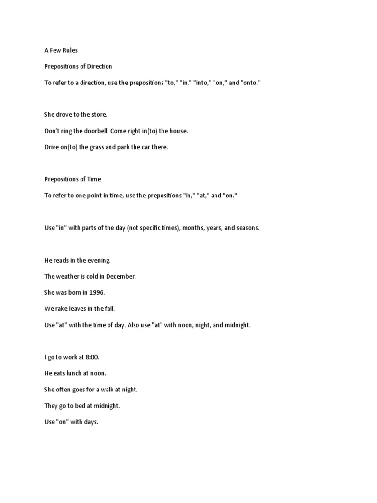 Preposition Rules | PDF | Grammar | Syntax
