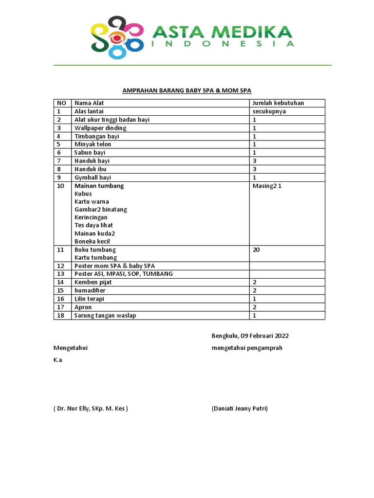 Amprahan Barang Baby Spa | PDF