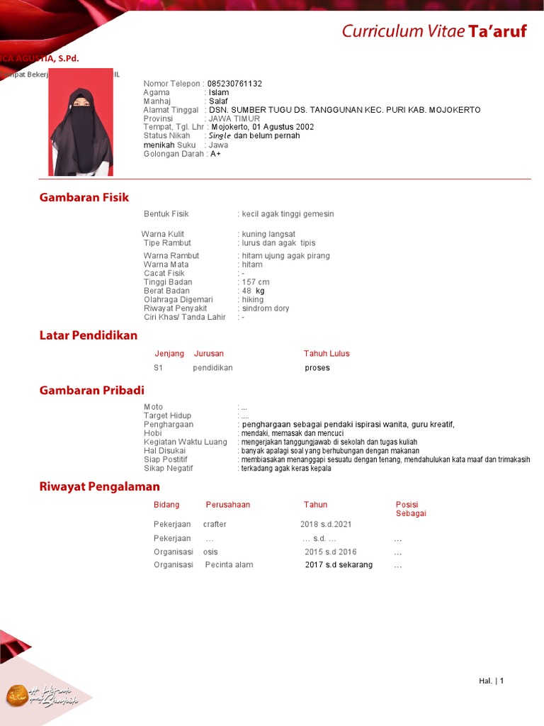 Cv-Taaruf-Akhwat IA | PDF