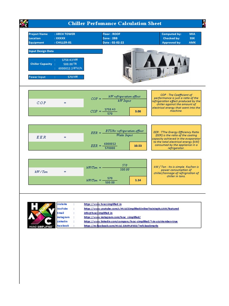 Chiller Performance Calculation Sheet | Download Free PDF | Building ...