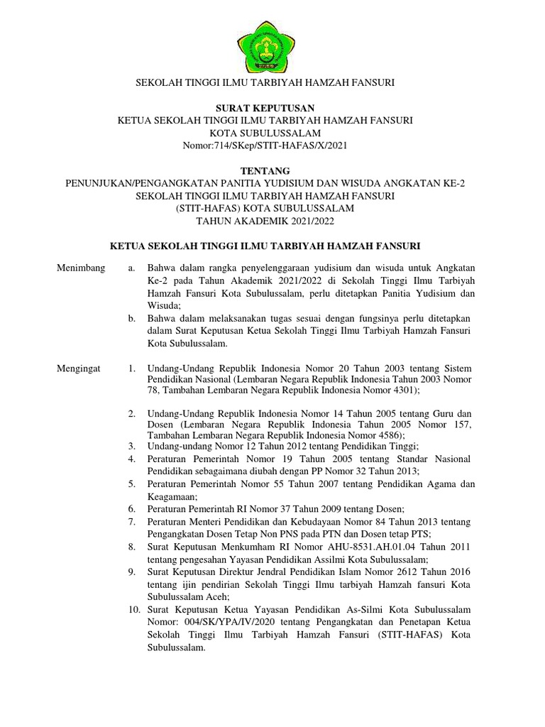 Penetapan Panitia Wisuda STIT-HAFAS | PDF