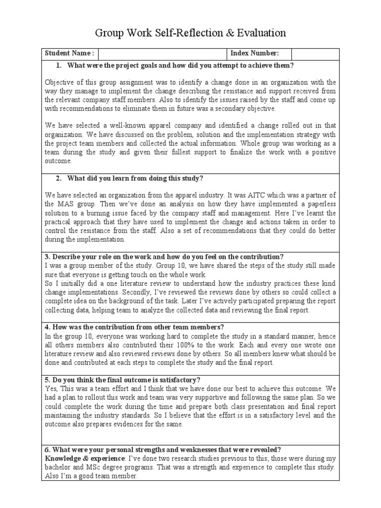 Group Work Self Reflection FINAL | Download Free PDF | Cognition ...