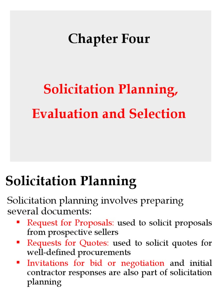 Chapter 4&5 Solicitation Planning, Evaluation & Selection | PDF | Logistics | Request For Proposal