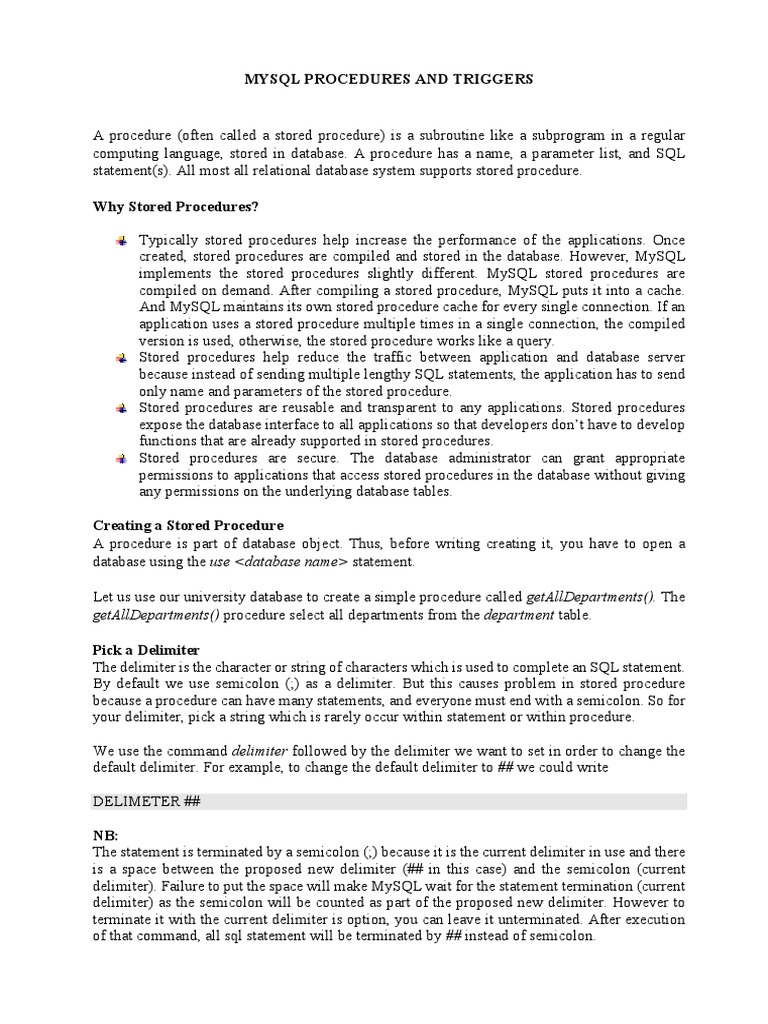 Mysql Procedures Pdf Parameter Computer Programming Subroutine