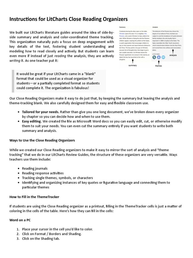 Instructions For Close Reading Organizers | PDF | Software | Communication