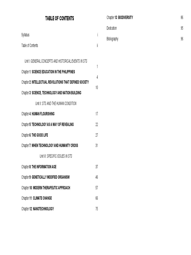 Sts Table of Contents | PDF