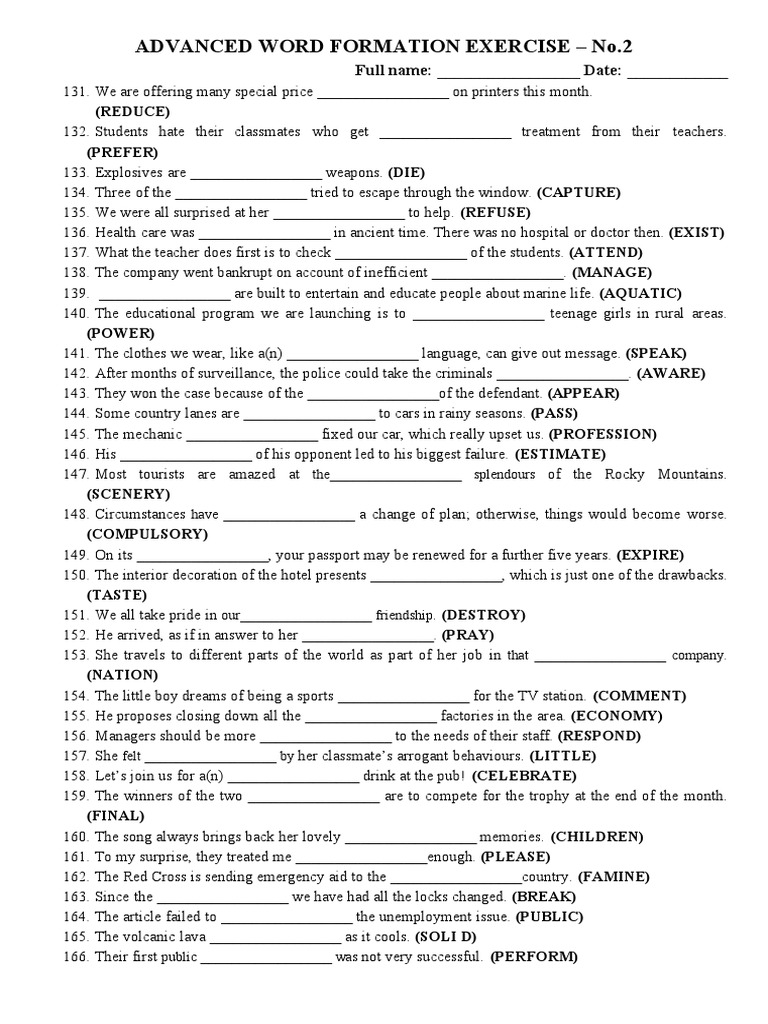 Advanced Word Formation Exercise 2 | PDF