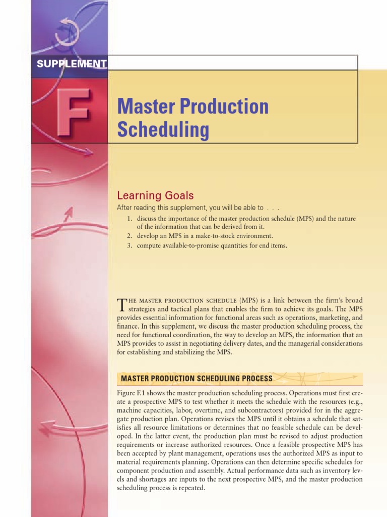 Master Production Scheduling: Developing an MPS for a Make-to-Stock ...