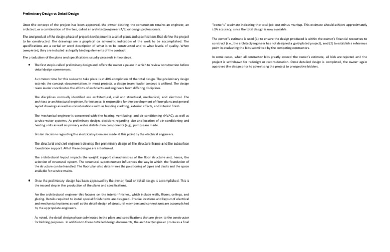 Preliminary Design Vs Detail Design | PDF