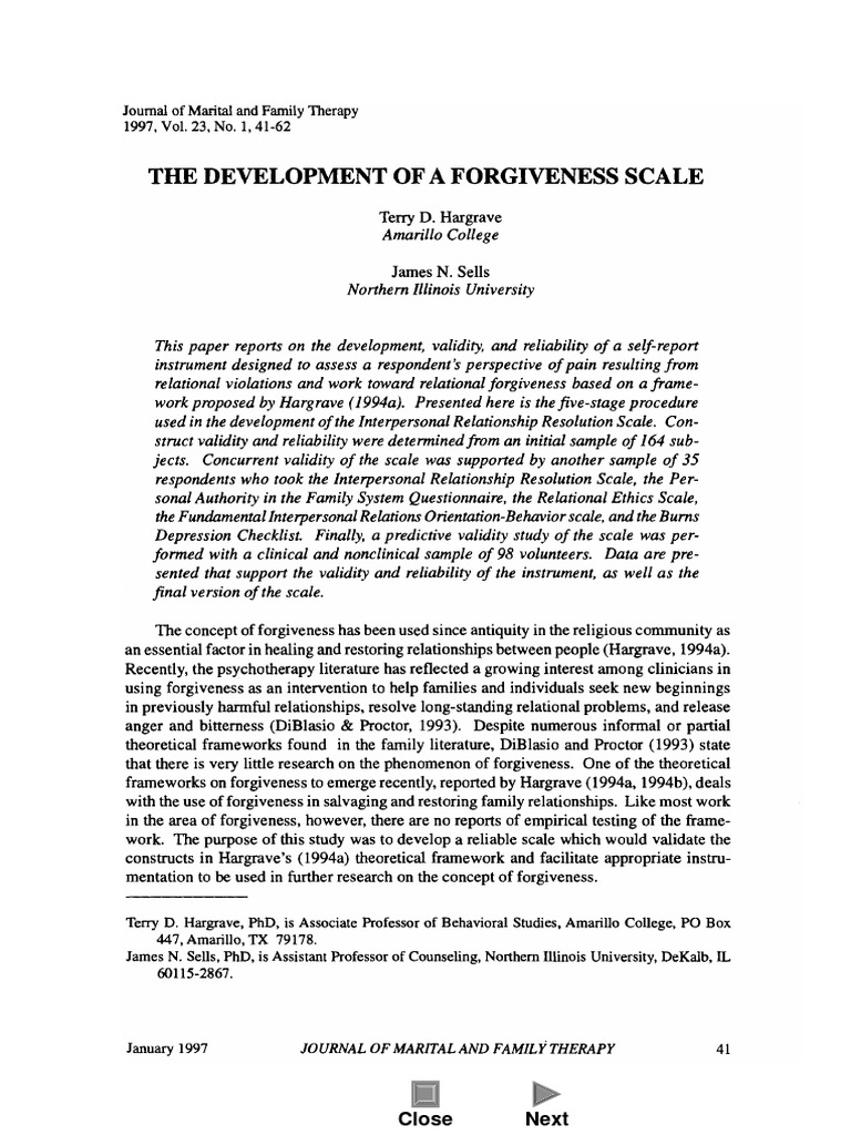 Hargrave-Development of A Forgiveness Scale | PDF | Wellness | Science ...