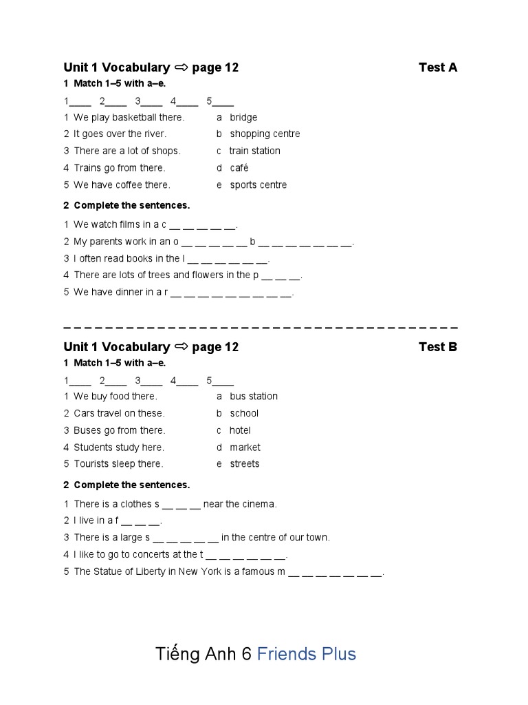 Tiếng Anh 6: Unit 1 Vocabulary page 12 Test A | PDF | Language Arts ...