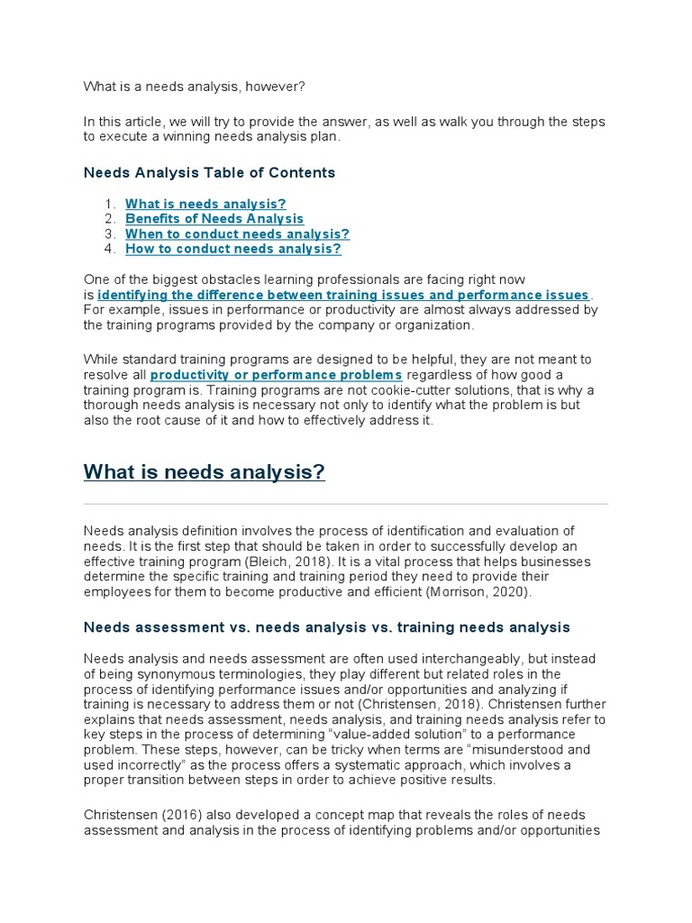 What Is A Needs Analysis | PDF | Needs Assessment | Swot Analysis