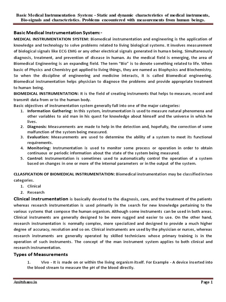 Basic Medical Instrumentation System:-: Amitshanu - in | PDF ...