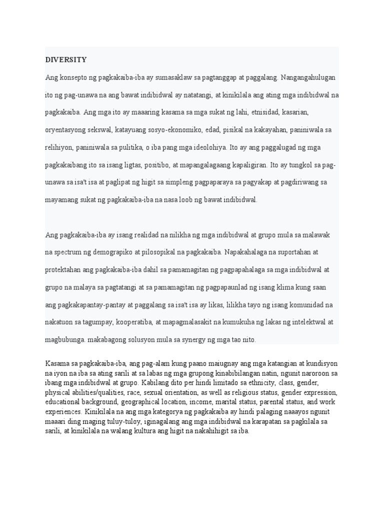 EDUC 102 - Diversity - Tagalog Explanation | PDF