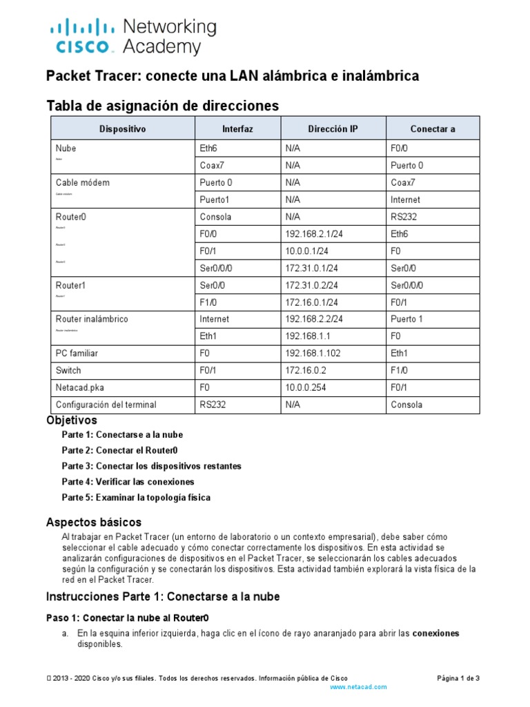 4.6.5 Packet Tracer - Connect A Wired and Wireless Lan - Es XL | PDF | Enrutador (Computación ...