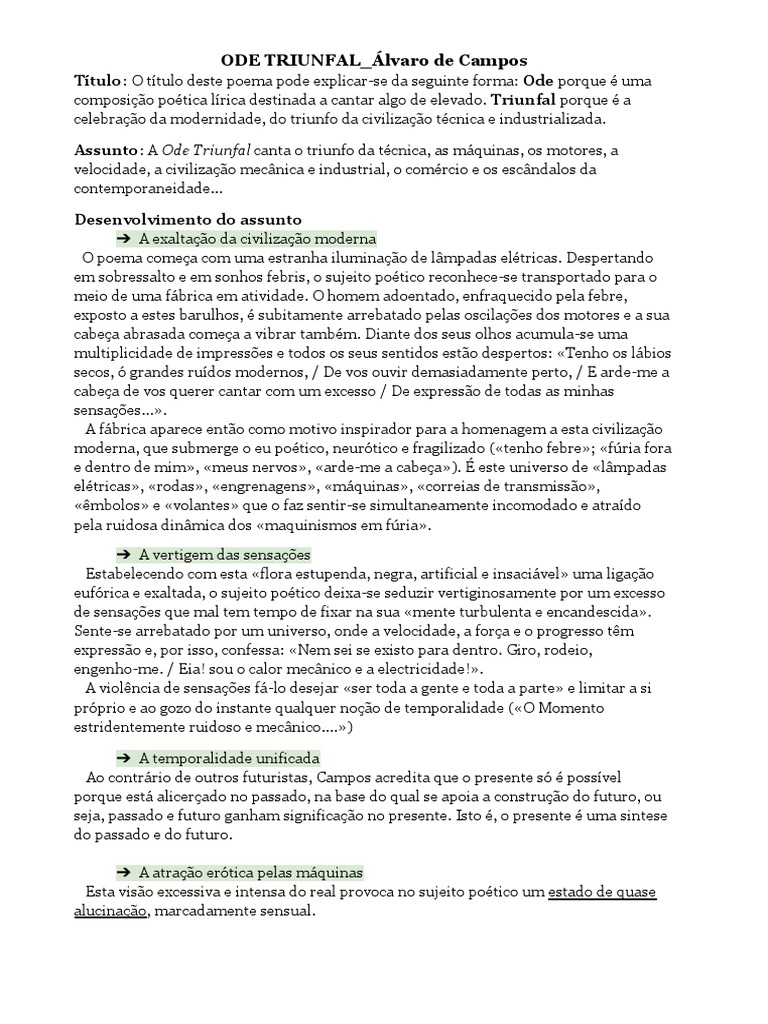 ODE TRIUNFAL - Álvaro de Campos | PDF