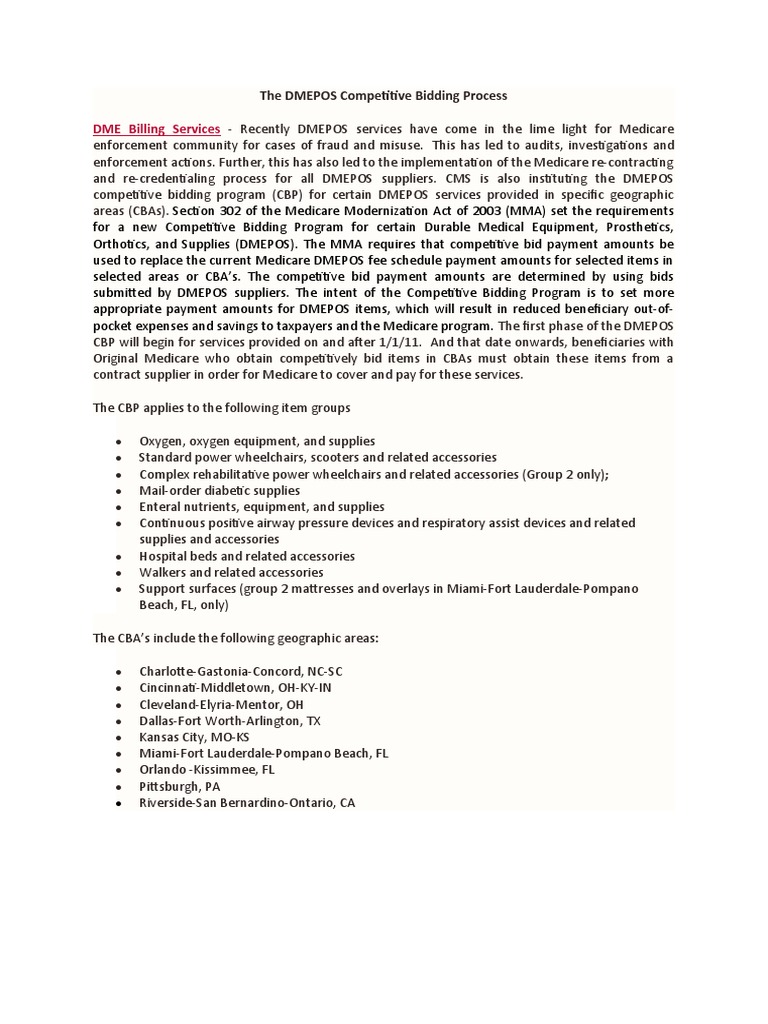 DMEPOS Competitive Bidding Overview | PDF | Medicare (United States ...