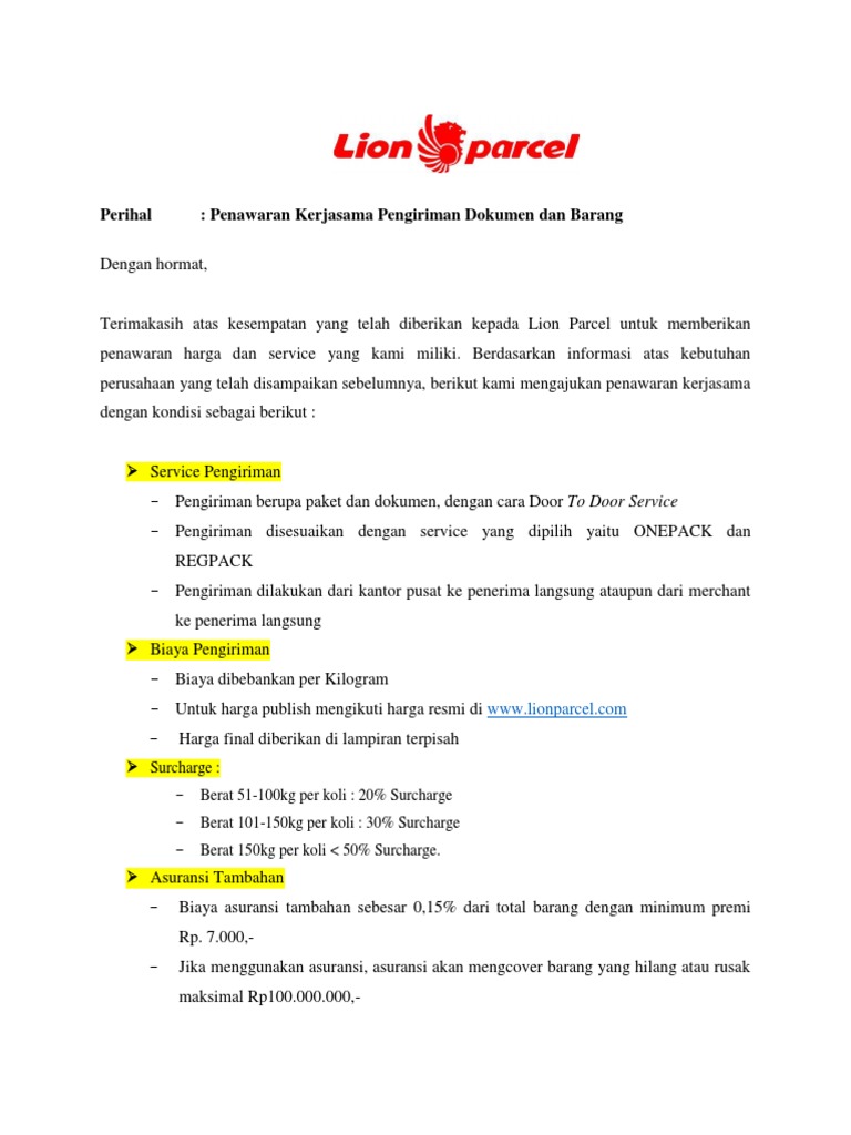 QUATATION LION PARCEL - Update.. | PDF