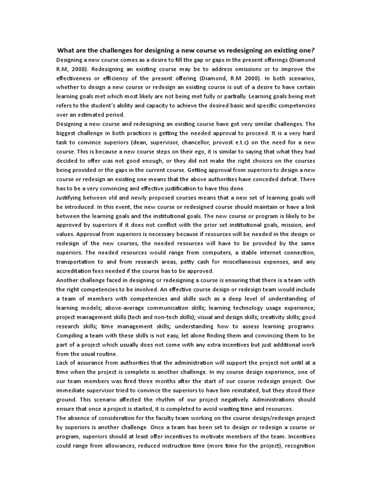 Challenges in Course Design vs Redesign | PDF | Curriculum | Cognition