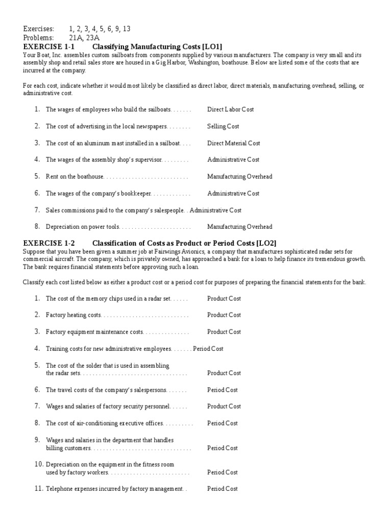 Chapter 1 Exercises And Problems Pdf Cost Of Goods Sold Business