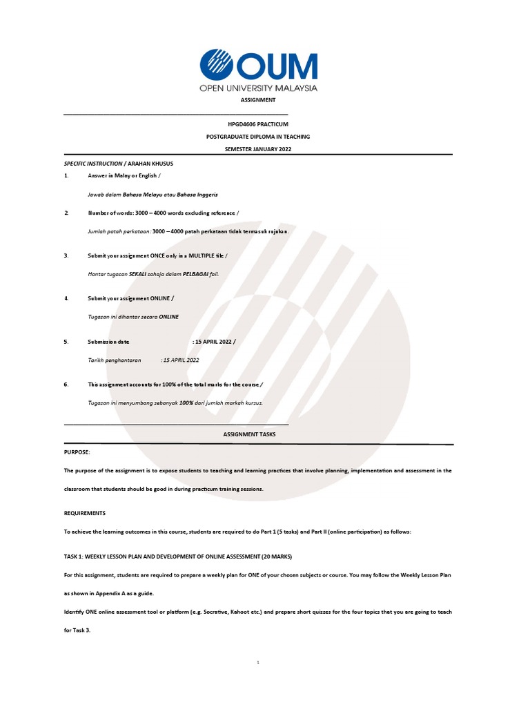 HPGD4606 Practicum Postgraduate Diploma in Teaching | PDF | Lesson Plan ...
