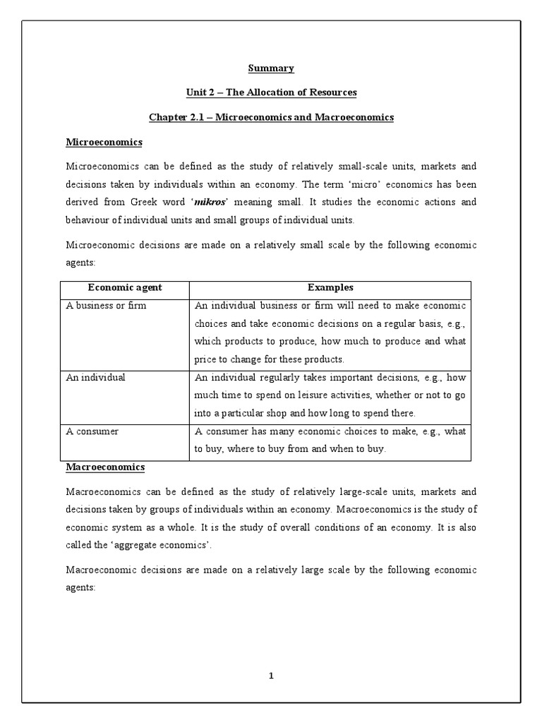 Unit 2 - The Allocation of Resources Chapter 2.1 - Microeconomics and ...