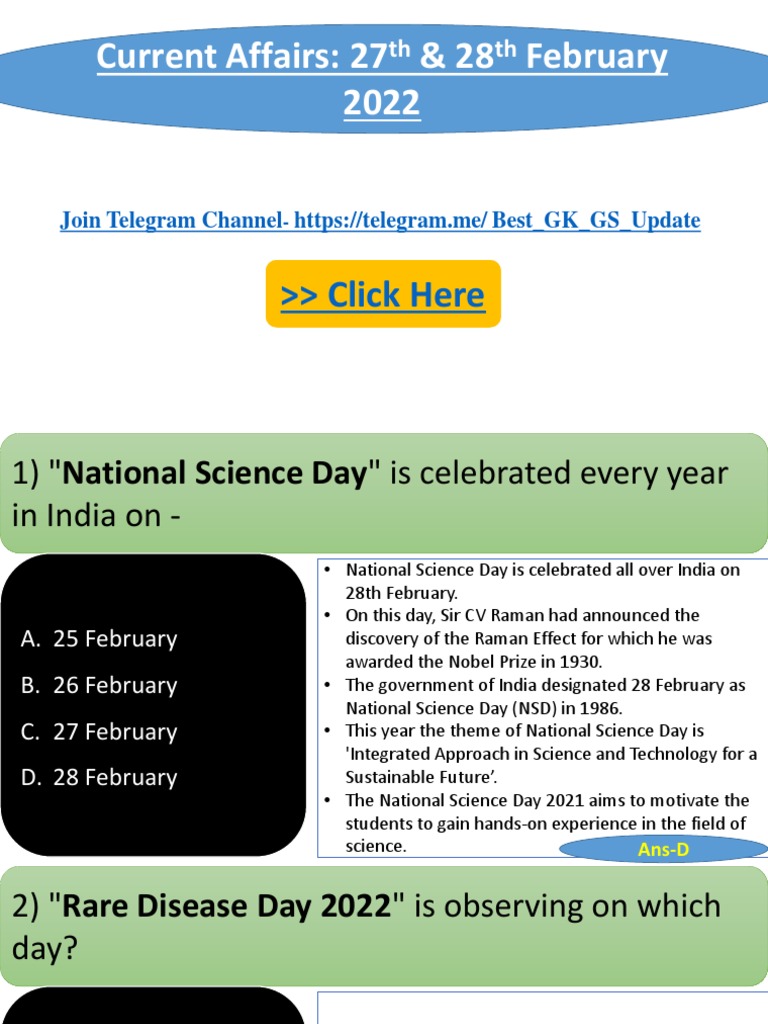27th & 28th February Current Affairs 2022 | PDF