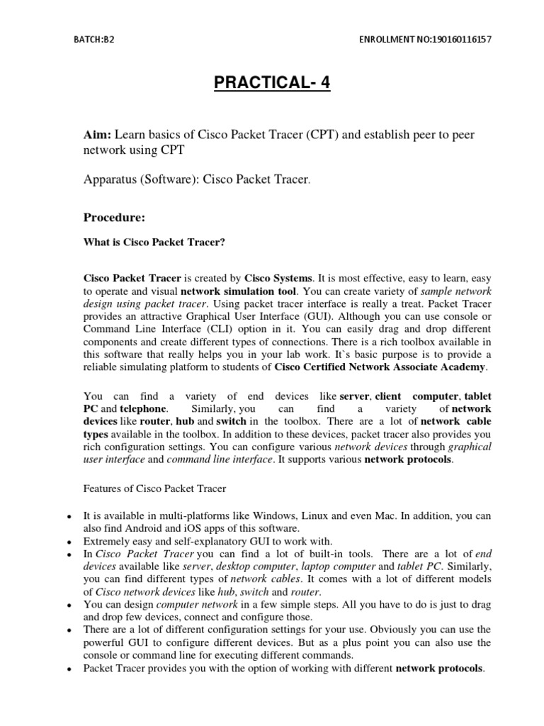 Practical-4: Aim: Learn Basics of Cisco Packet Tracer (CPT) and ...