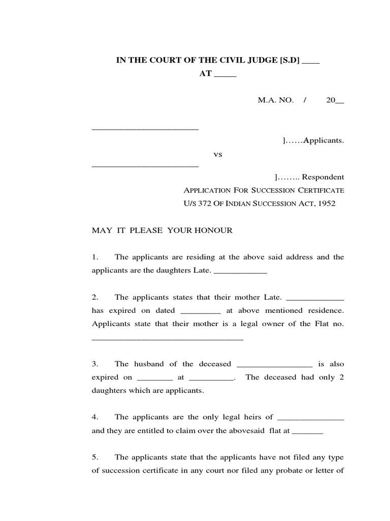 Succession Certificate Application | PDF