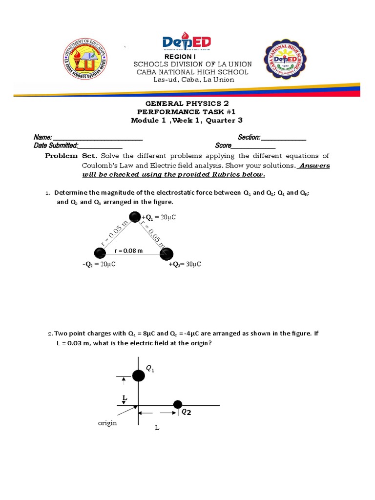 Performance Task 1 Gen Physics 2 | PDF | Electric Field | Physical ...