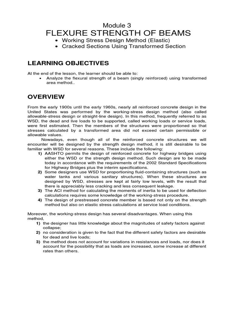 Module 3 - Flexural Strength in Beams (WSD & Cracked Sections ...