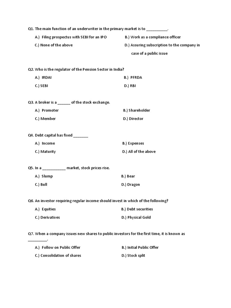 Sample Questions | Download Free PDF | Stocks | Initial Public Offering