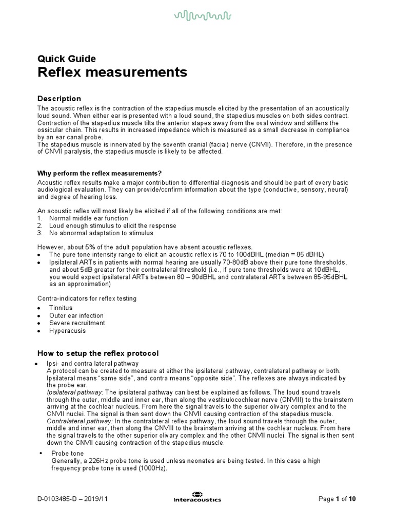 Reflex Measurements: Quick Guide | PDF | Hearing | Clinical Medicine