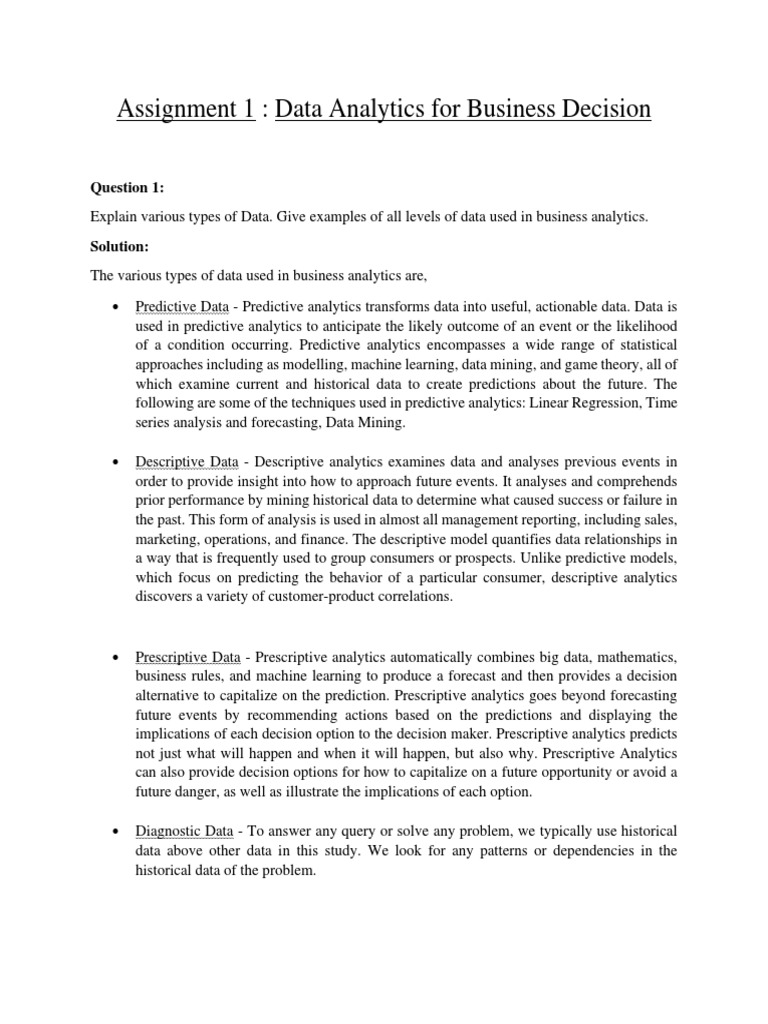 Assignment 1: Data Analytics For Business Decision | PDF | Analytics | Predictive Analytics