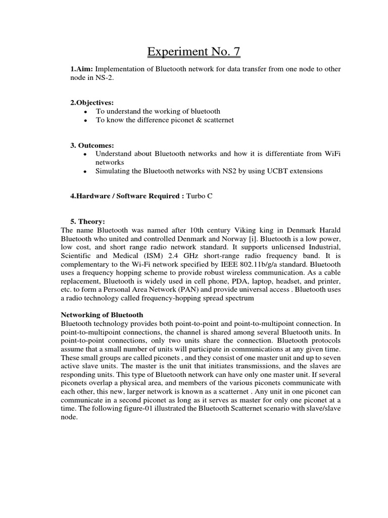 Experiment No. 7: 1.aim: Implementation of Bluetooth Network For Data Transfer From One Node To ...