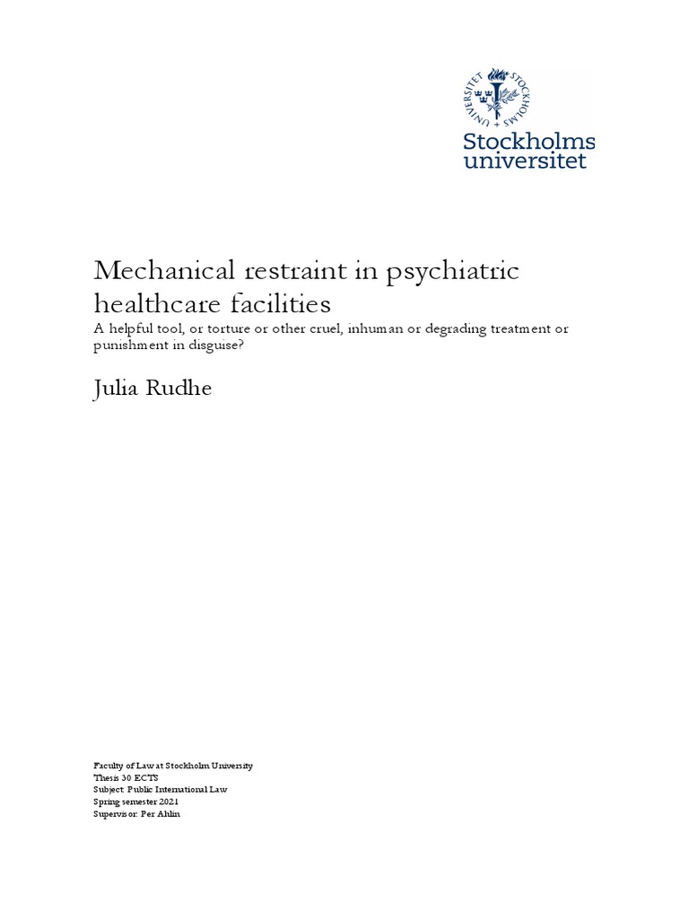 Mechanical Restraint - Julia Rudhe | PDF | Psychiatry | Psychological ...
