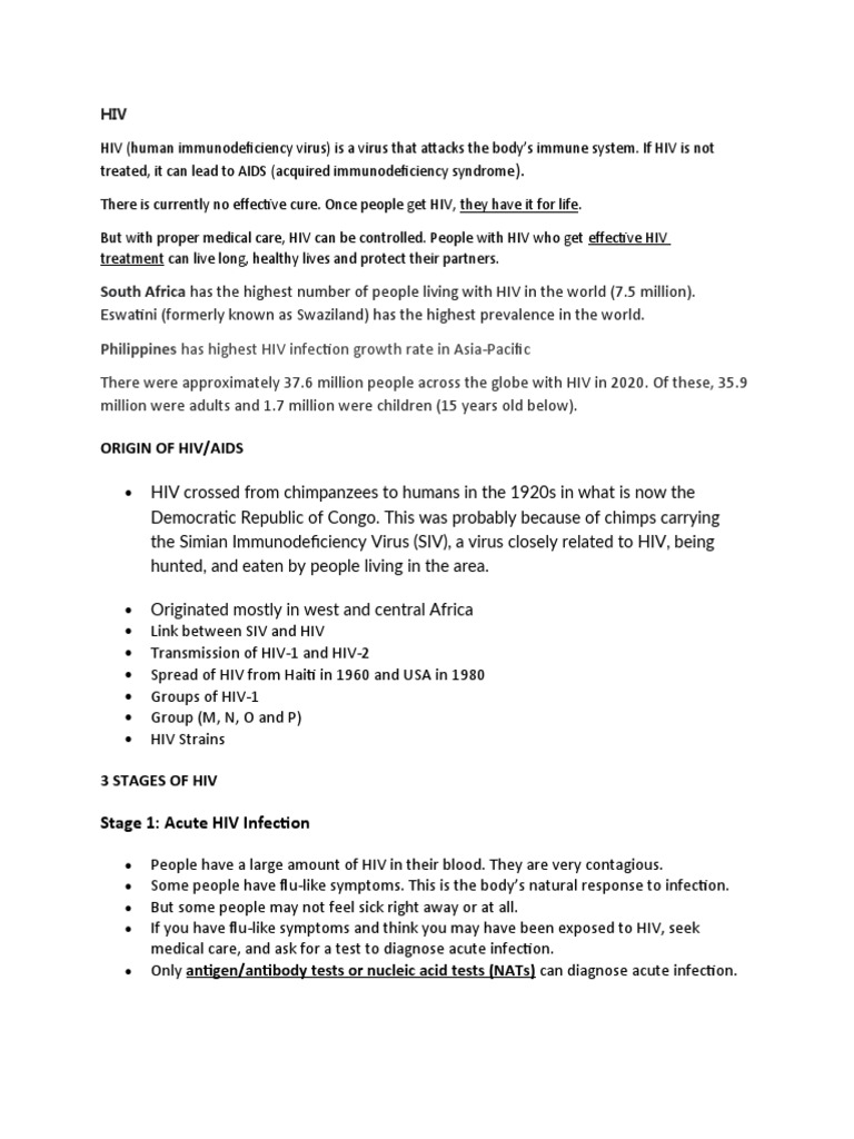 Hiv and Aids - Report | PDF | Hiv/Aids | Management Of Hiv/Aids
