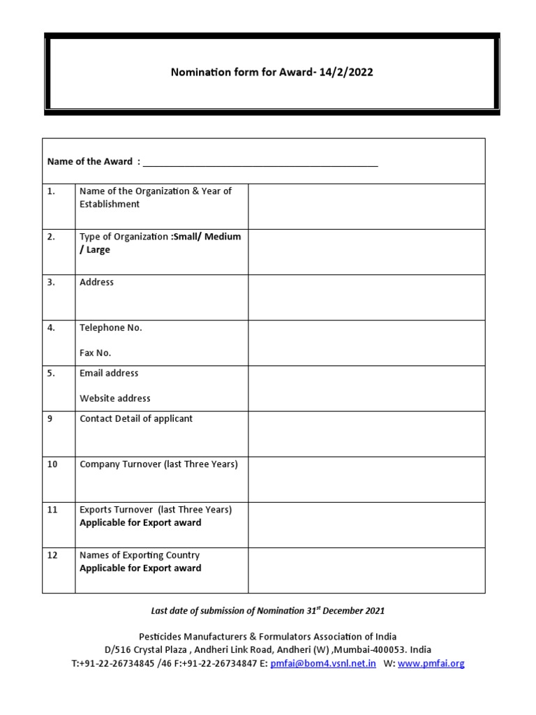 Nomination Form For Award | PDF