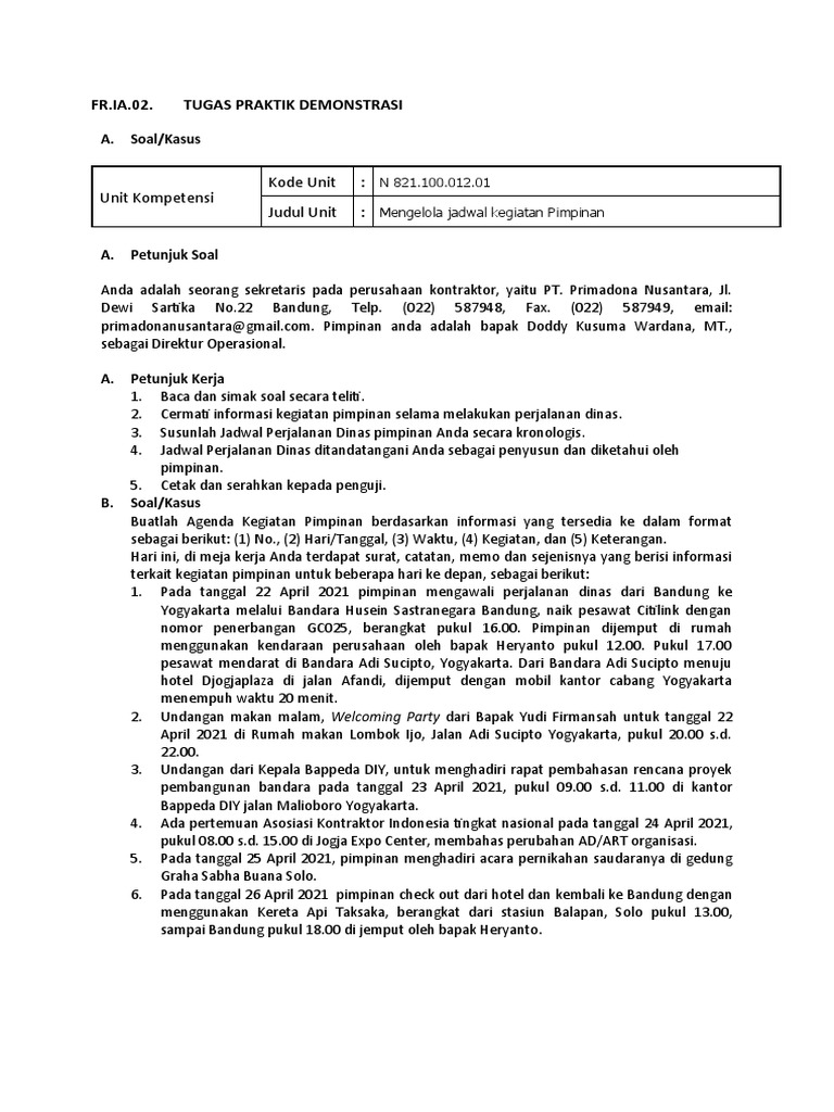 Soal LSP Upk Latihan Perjalanan Dinas | PDF