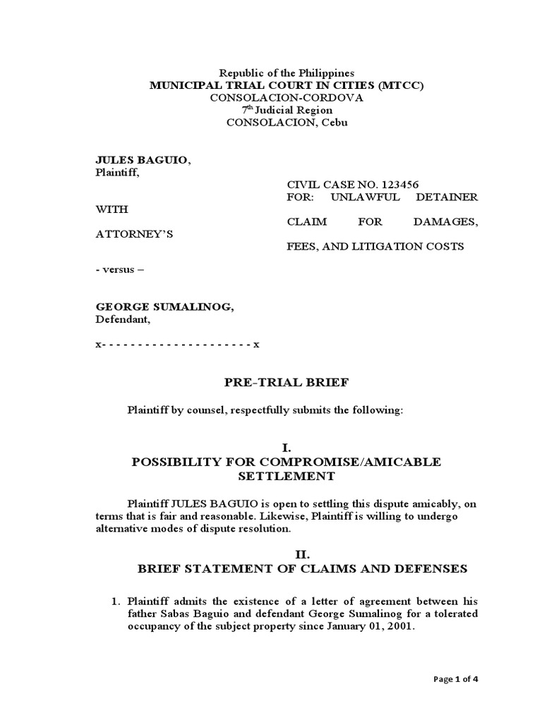 Pre-Trial Brief of Plaintiff | PDF | Lawsuit | Complaint