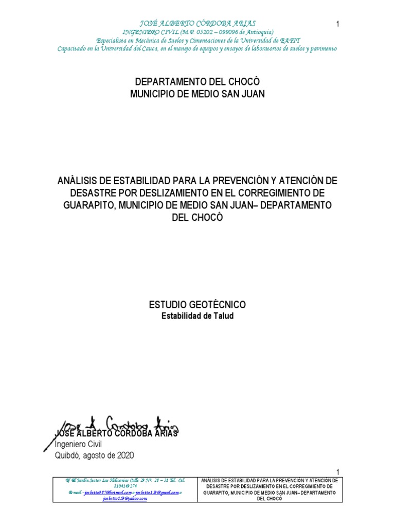 Informe Geotecnico para CORREGIMIENTO DE GUARAPITO, Estabilidad | PDF ...