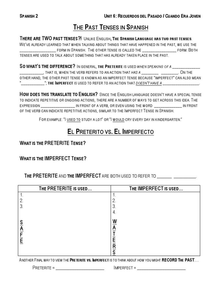 Spanish 2 - Imperfect Tense Conjugation | PDF | Languages | Nature