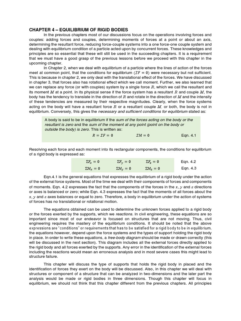 Chapter 4-Equilibrium of Rigid Bodies | PDF | Force | Chemical Equilibrium